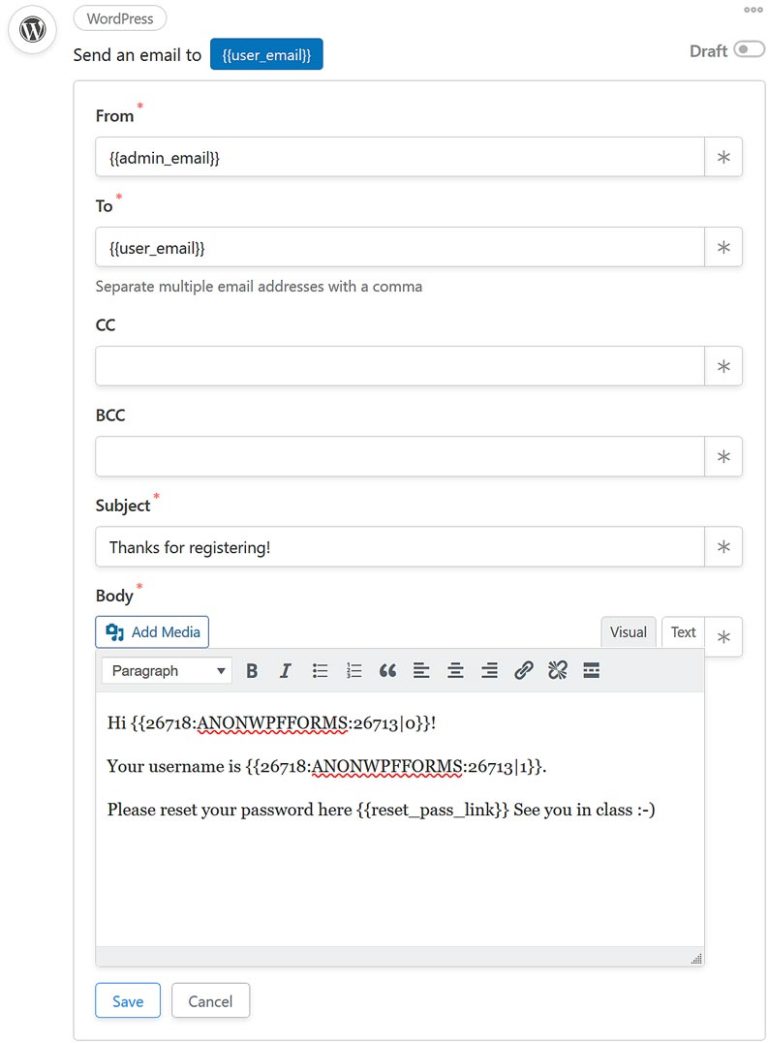 Create registration forms with free forms plugins