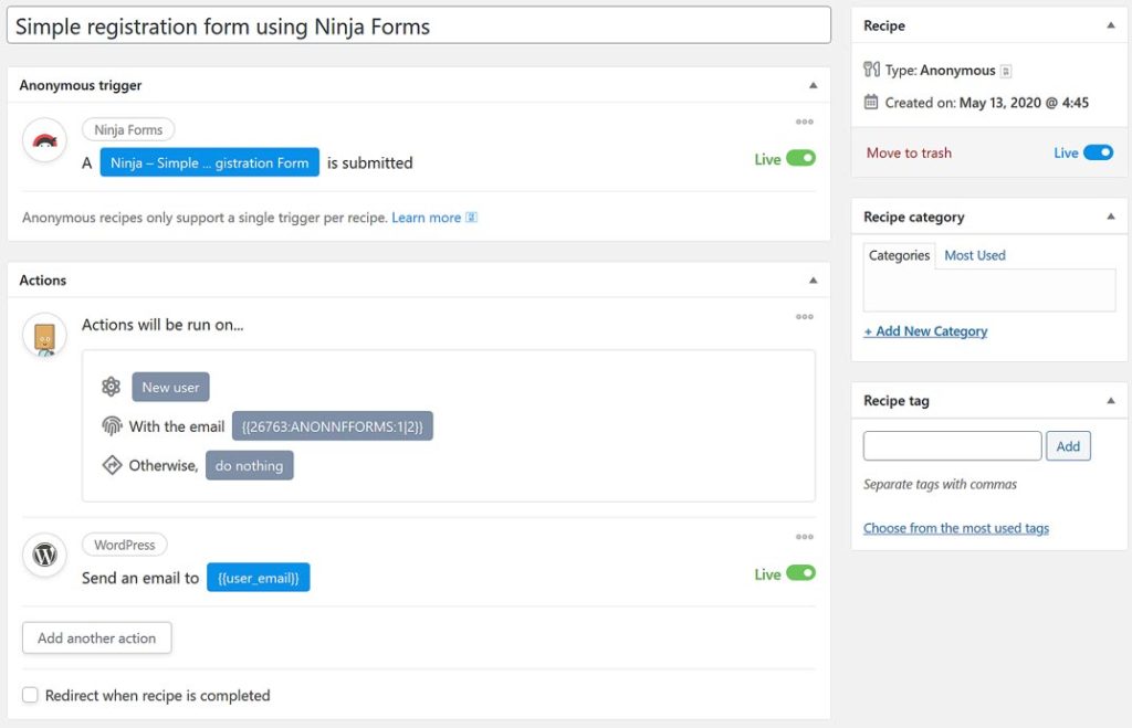 Create a WordPress registration form with Ninja Forms