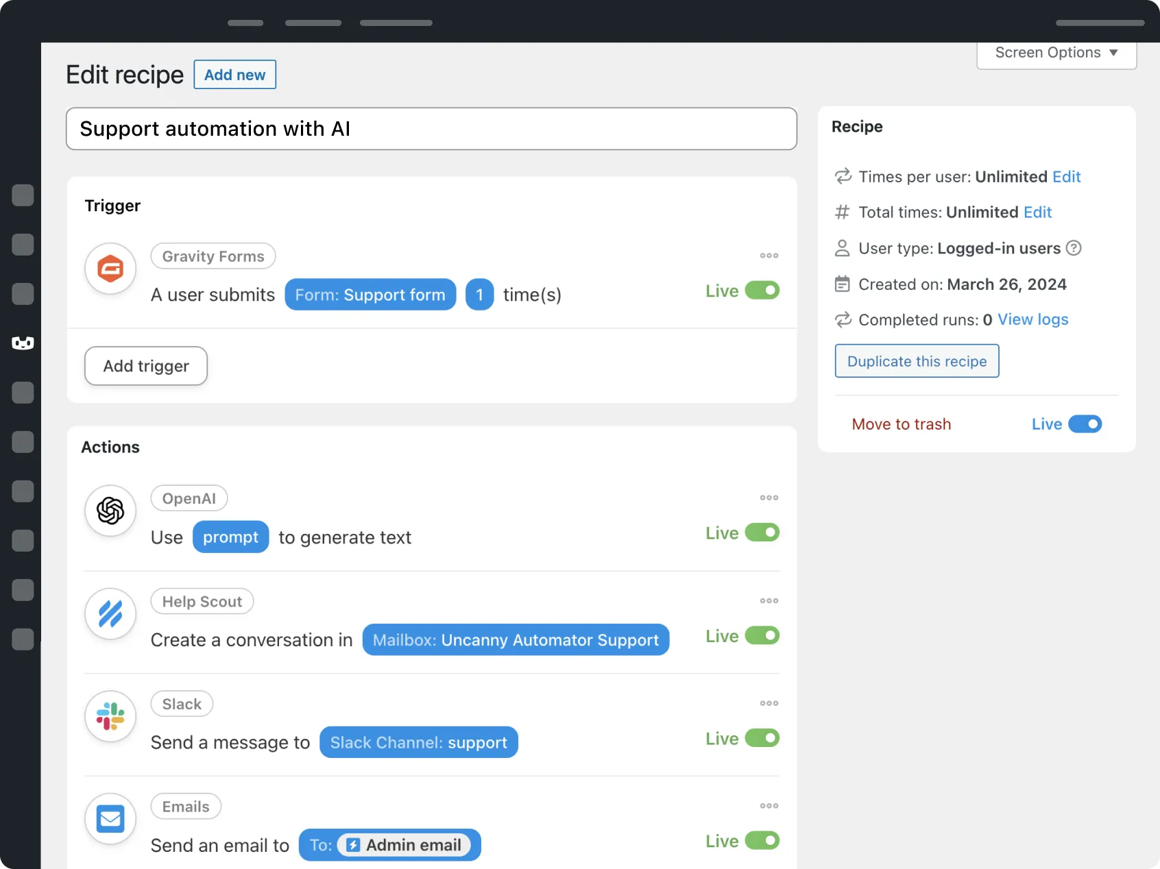 Automate Support Uncanny Automator 5689